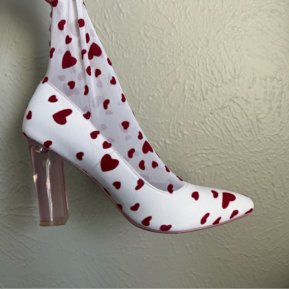 Red Velvet Heart, White Mesh Heels - Gem